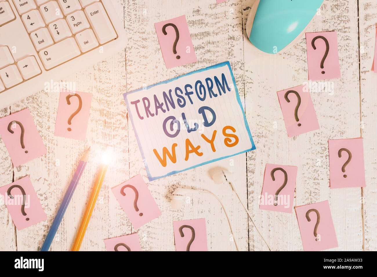 Writing note showing Transform Old Ways. Business concept for replace ...