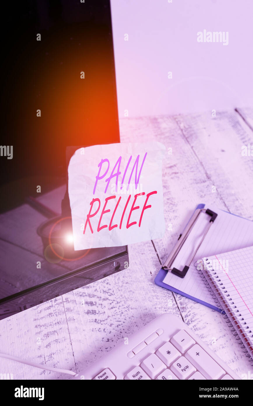 Conceptual hand writing showing Pain Relief. Concept meaning Drugs or ...