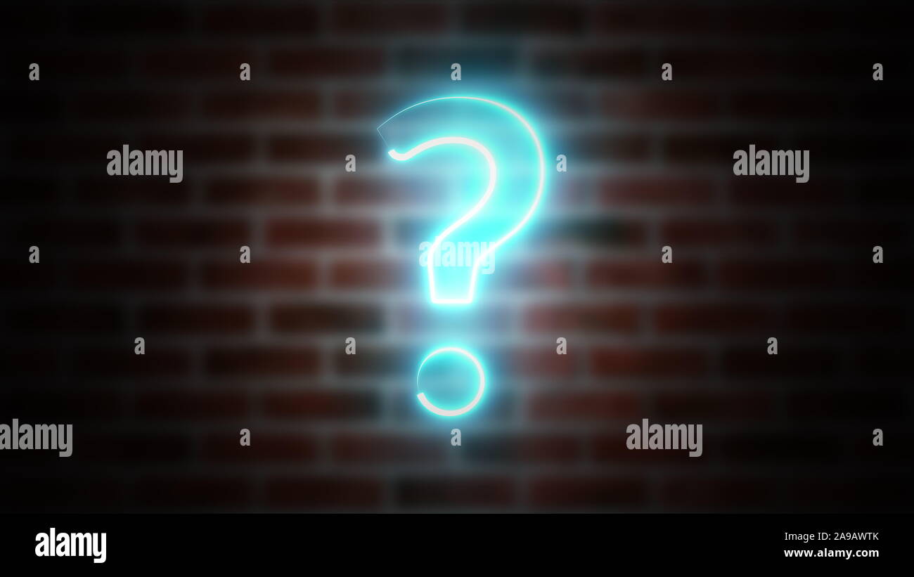Question mark neon sign on a background of brickwork, computer ...