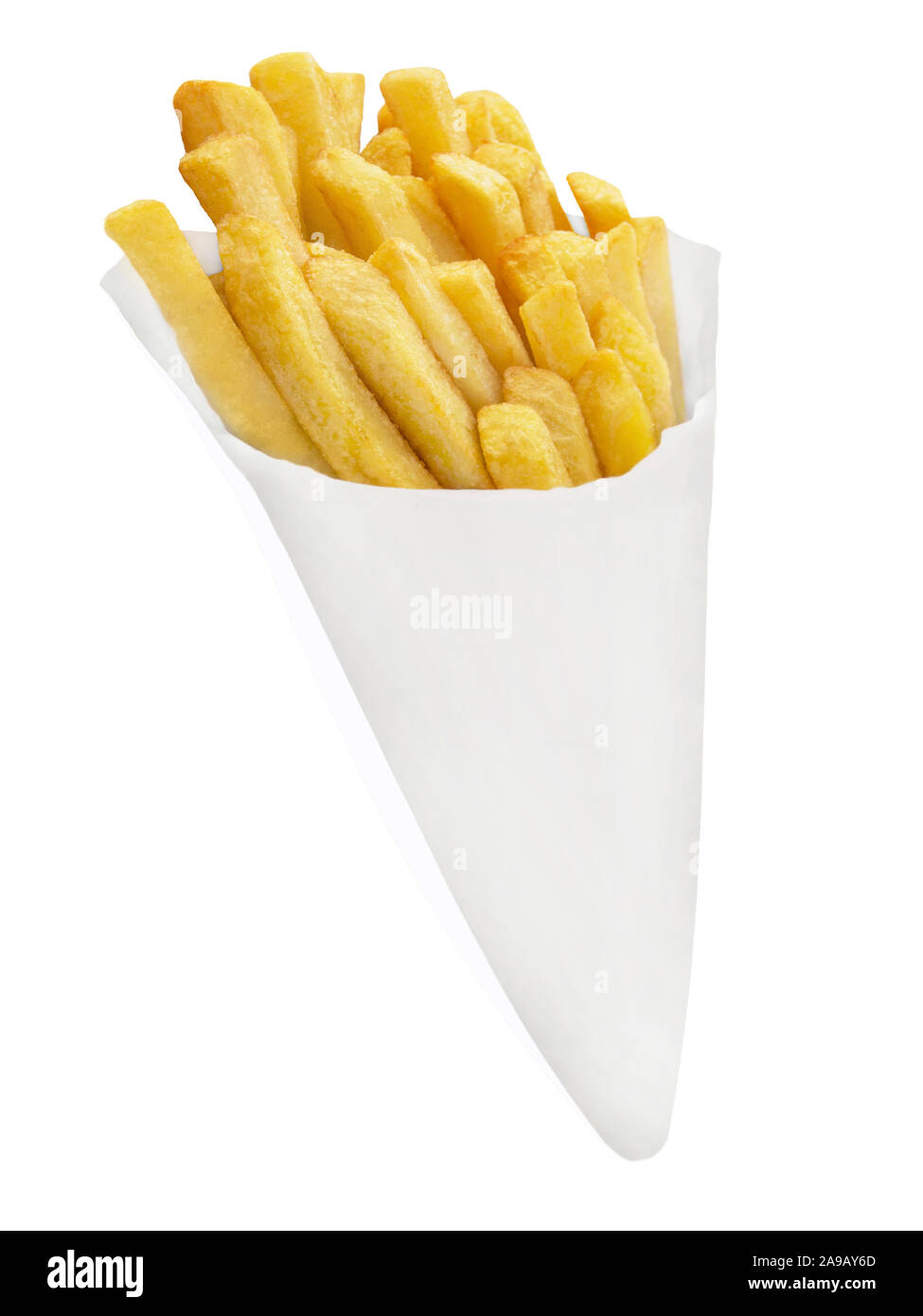 Potato chips and paper cone isolated against white background Stock ...