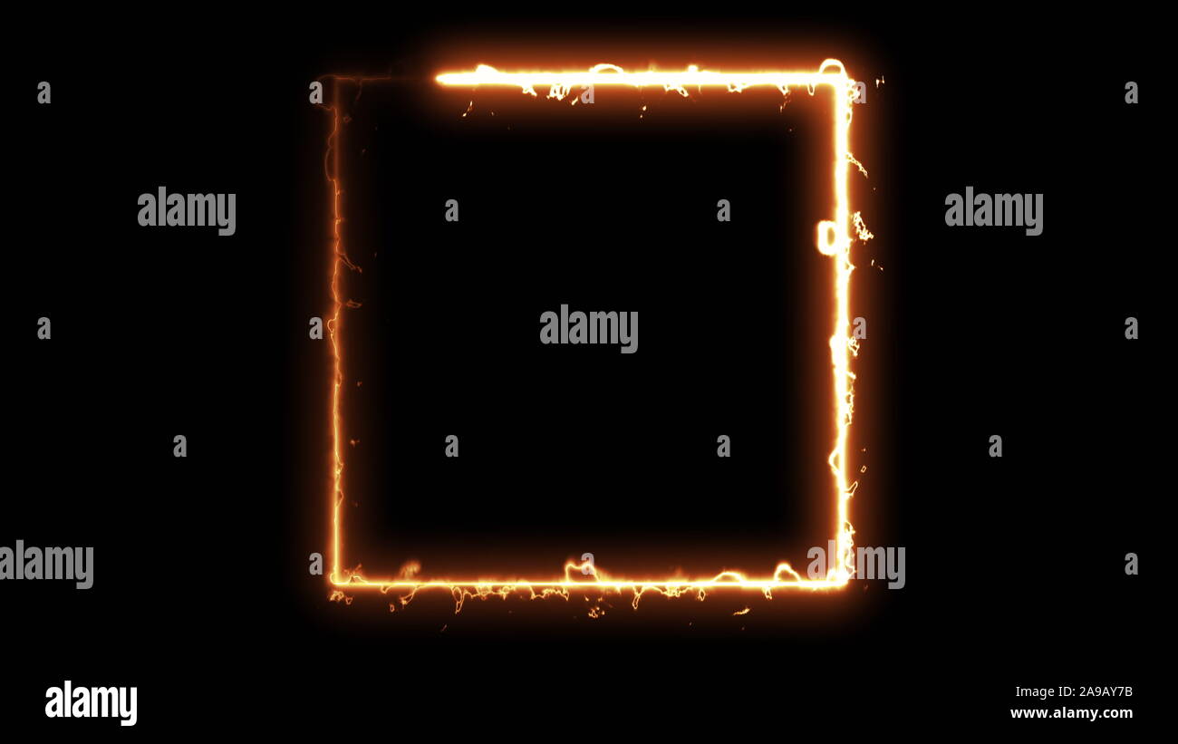 Computer generated fire square on black background. 3d rendering of ...