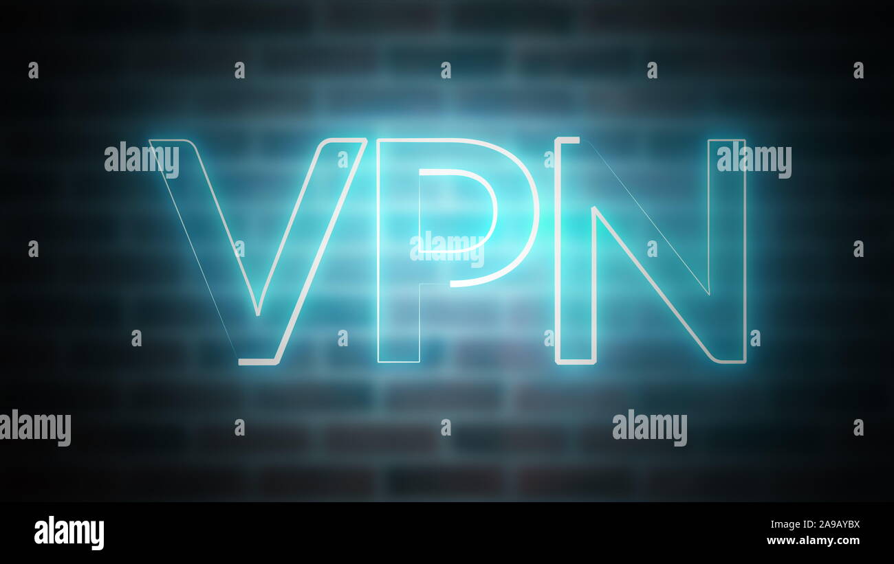 3D rendering of text VPN against the background of brick, computer ...