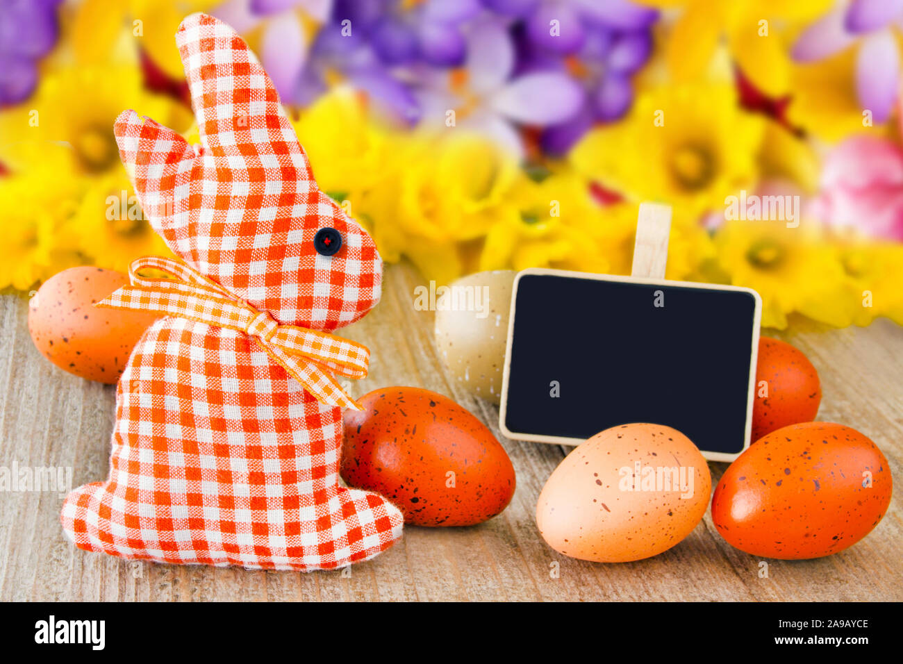 Easter decoration background and Bunny Stock Photo - Alamy