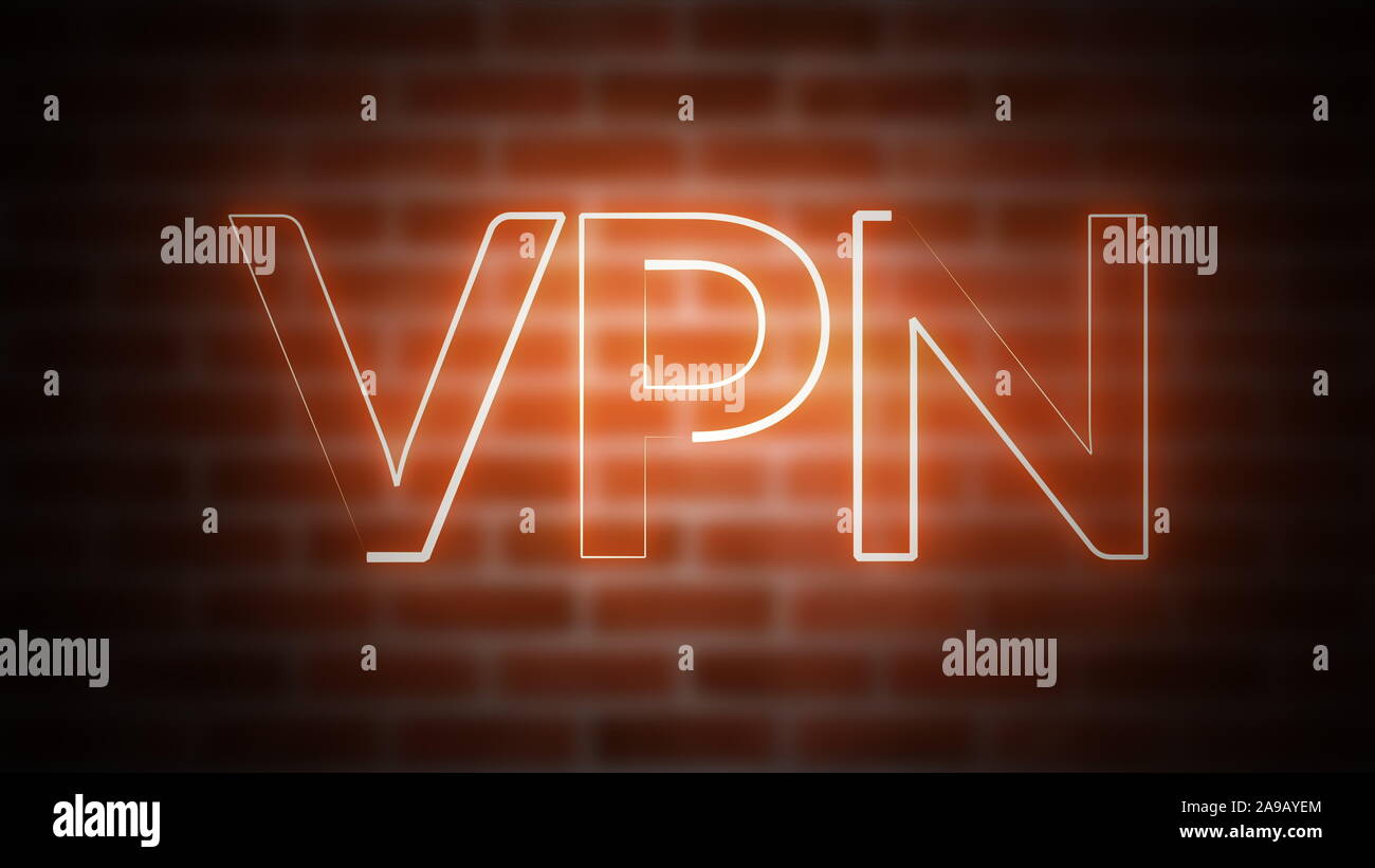 3D rendering of text VPN against the background of brick, computer ...