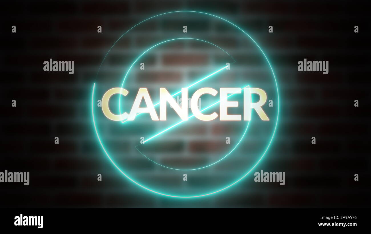 3D rendering of text CANCER against the background of brick, computer ...