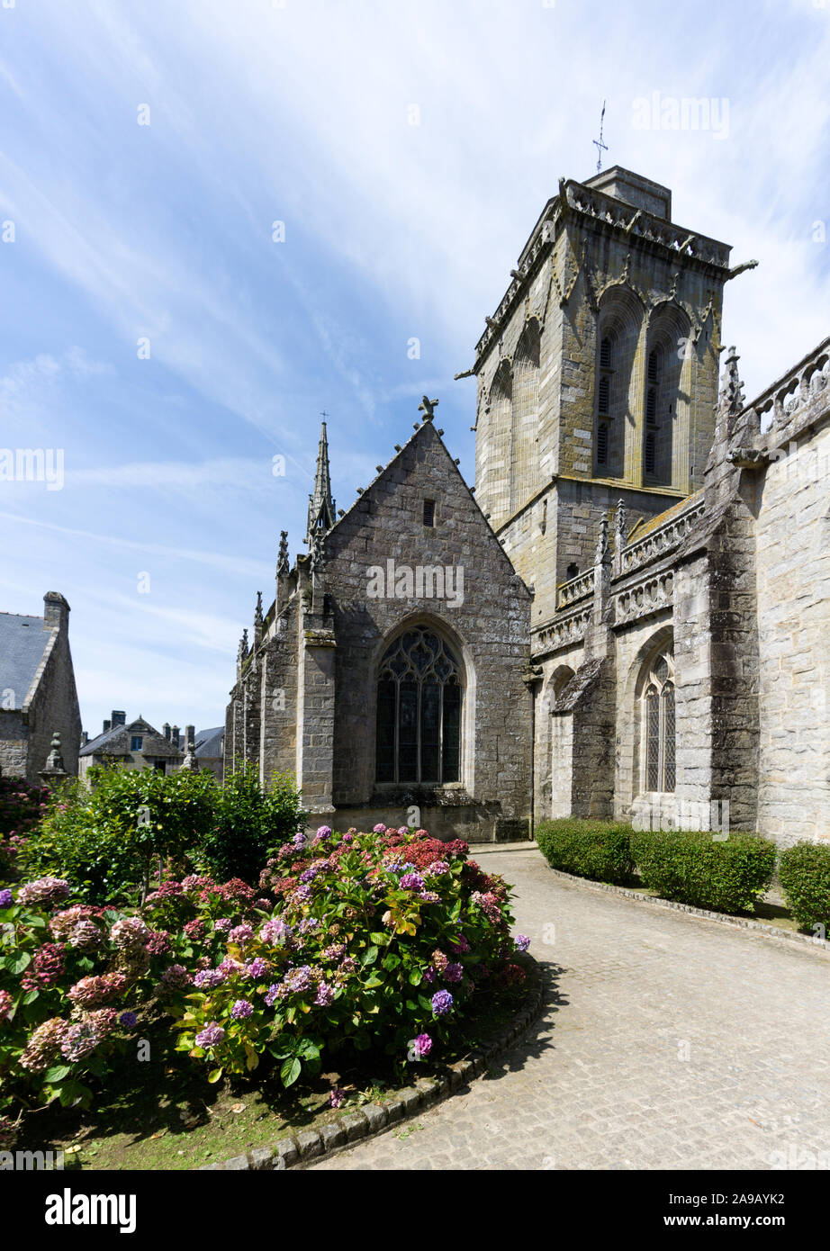 Locronan, Finistere / France - 23 August, 2019: view of the historic ...