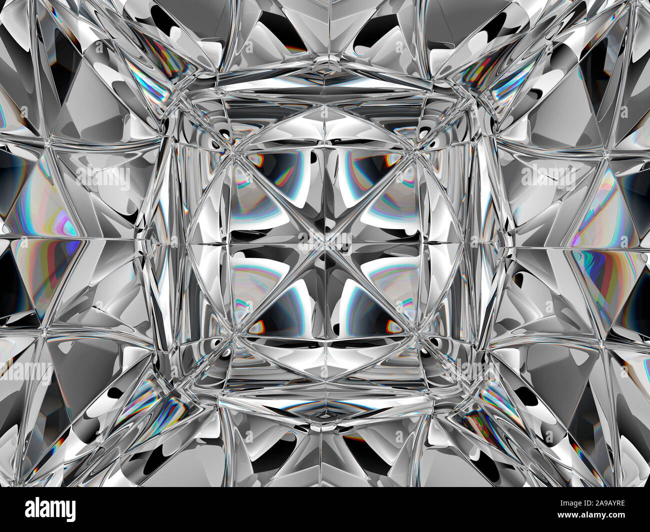 diamond structure extreme closeup and kaleidoscope. top view of round ...