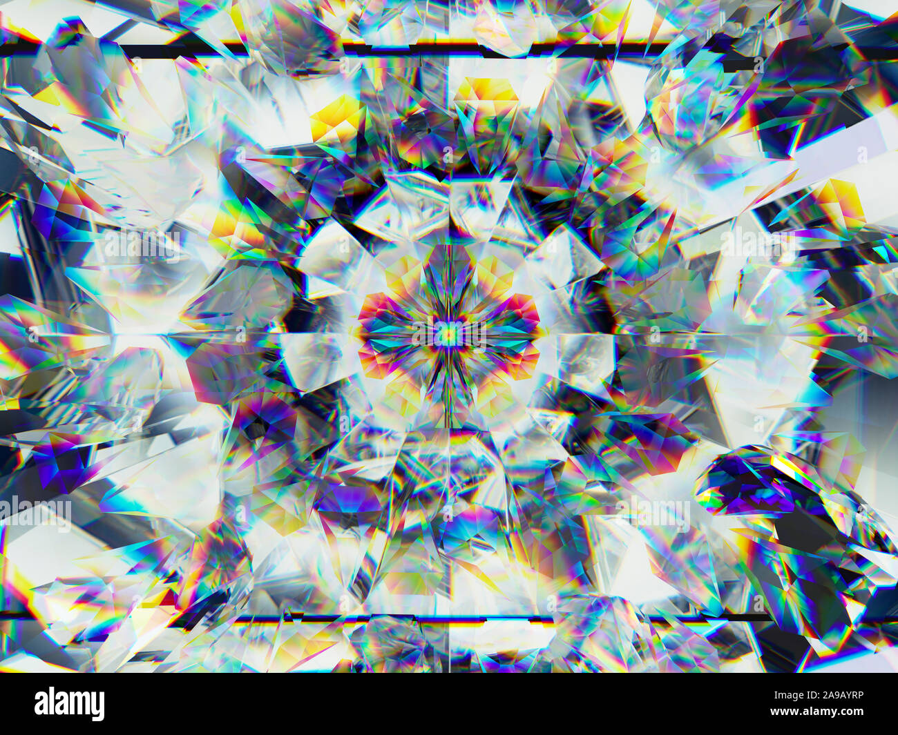 diamond structure extreme closeup and kaleidoscope. top view of round ...