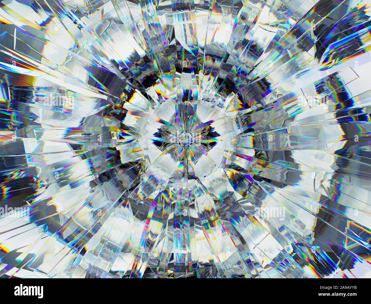 diamond structure extreme closeup and kaleidoscope. top view of round ...
