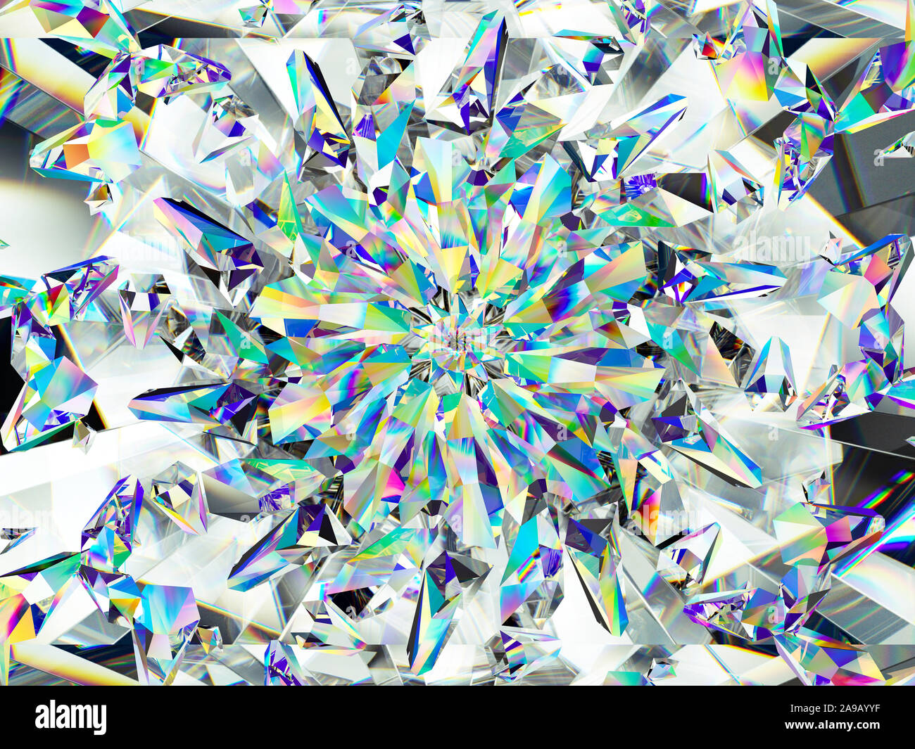 diamond structure extreme closeup and kaleidoscope. top view of round ...