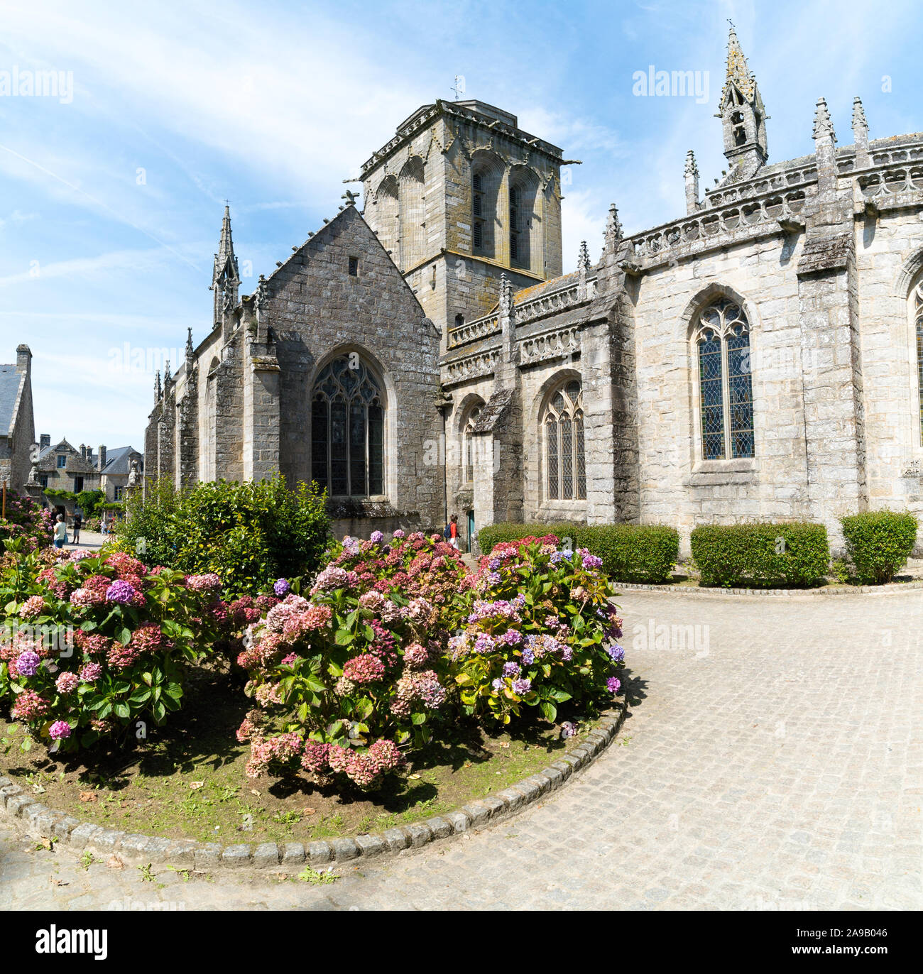 Locronan, Finistere / France - 23 August, 2019: view of the historic ...