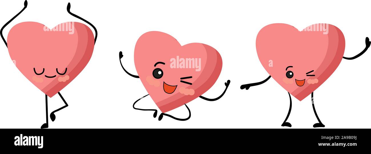 card for Valentine's Day. Cute cartoon hearts are dancing Stock Vector ...