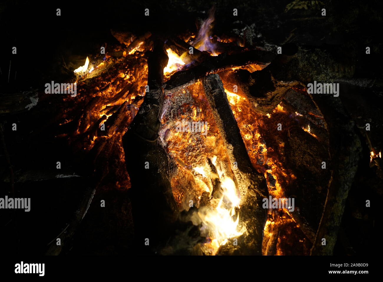Night scene campfire wood log hi-res stock photography and images - Alamy
