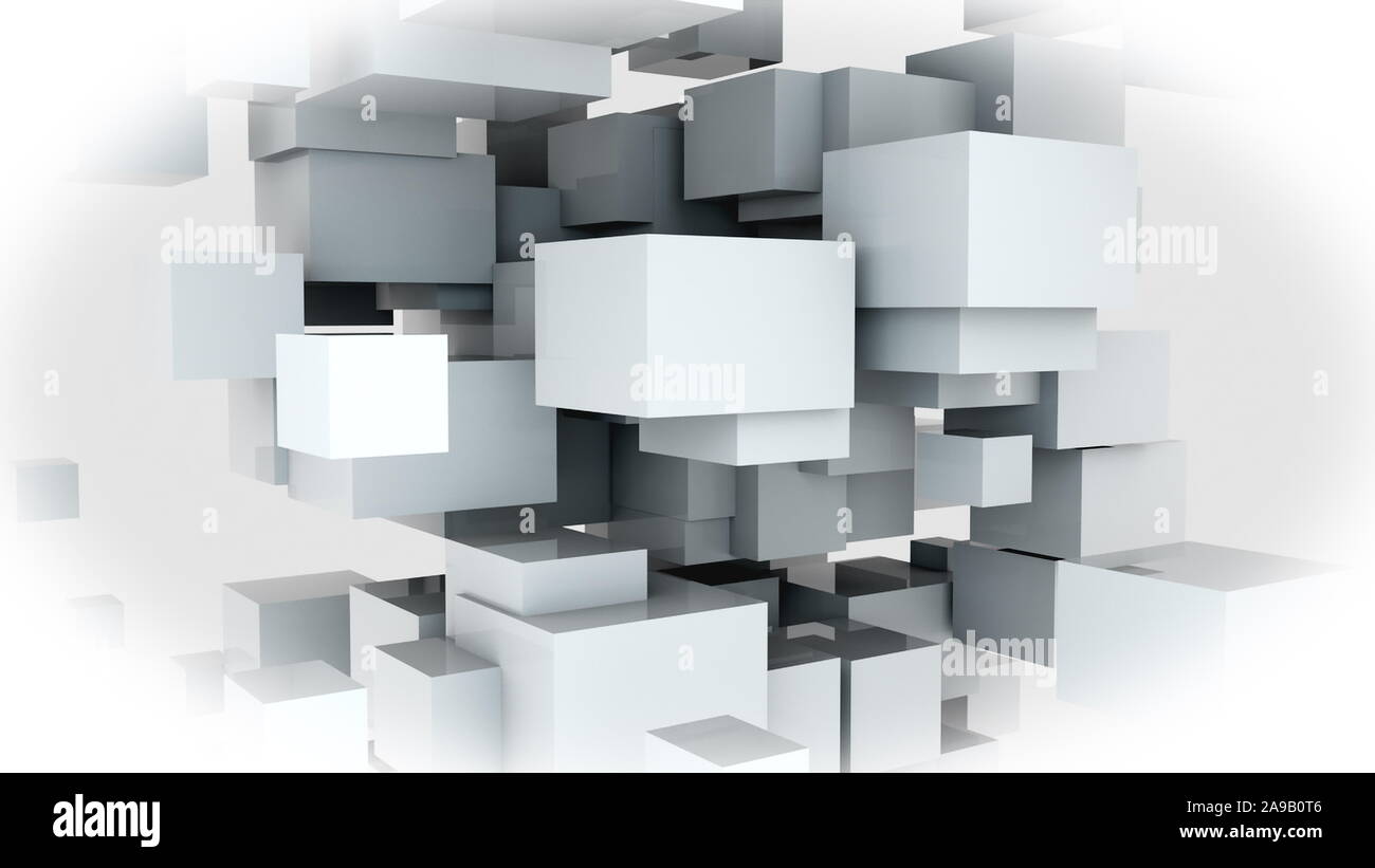 Random design of many white cubes. Computer generated web background ...