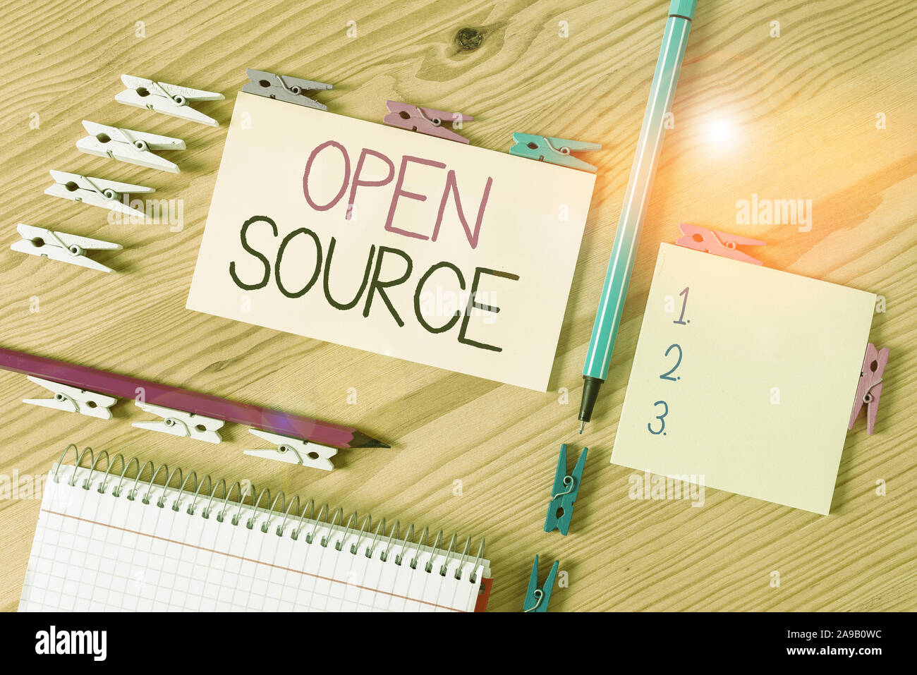 Writing note showing Open Source. Business concept for denoting ...
