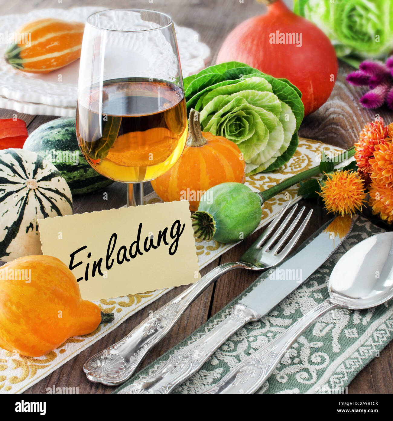 German Invitation label and wine Stock Photo - Alamy