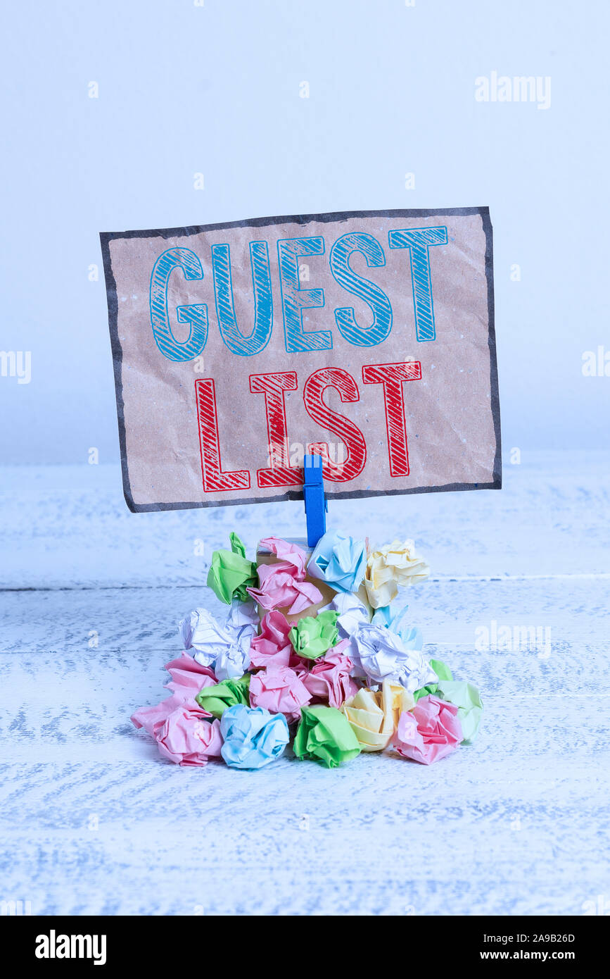 Handwriting text writing Guest List. Conceptual photo a list of showing ...