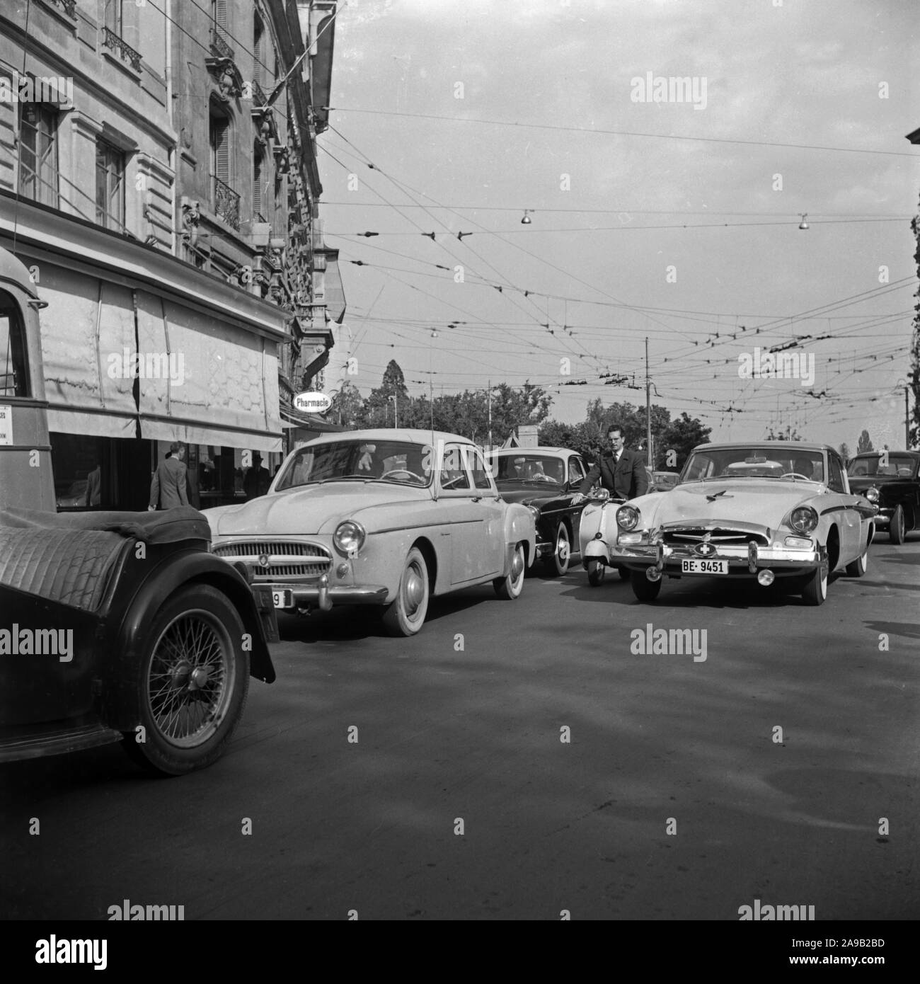 Busy traffic at the streets of Bern, Switzerland 1950s Stock Photo - Alamy