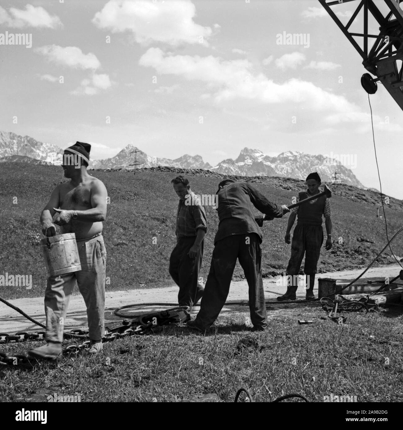Daily work in a construction area, Germany 1950s Stock Photo - Alamy