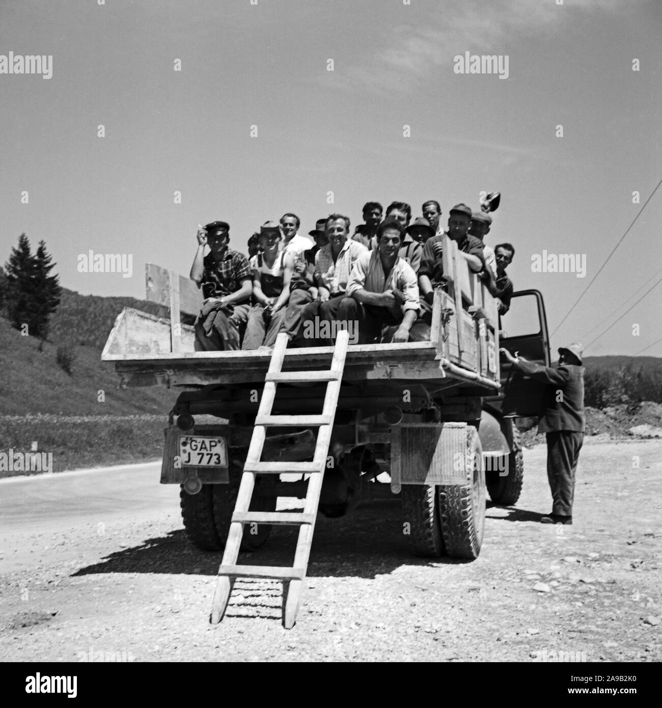 Daily work in a construction area, Germany 1950s Stock Photo - Alamy