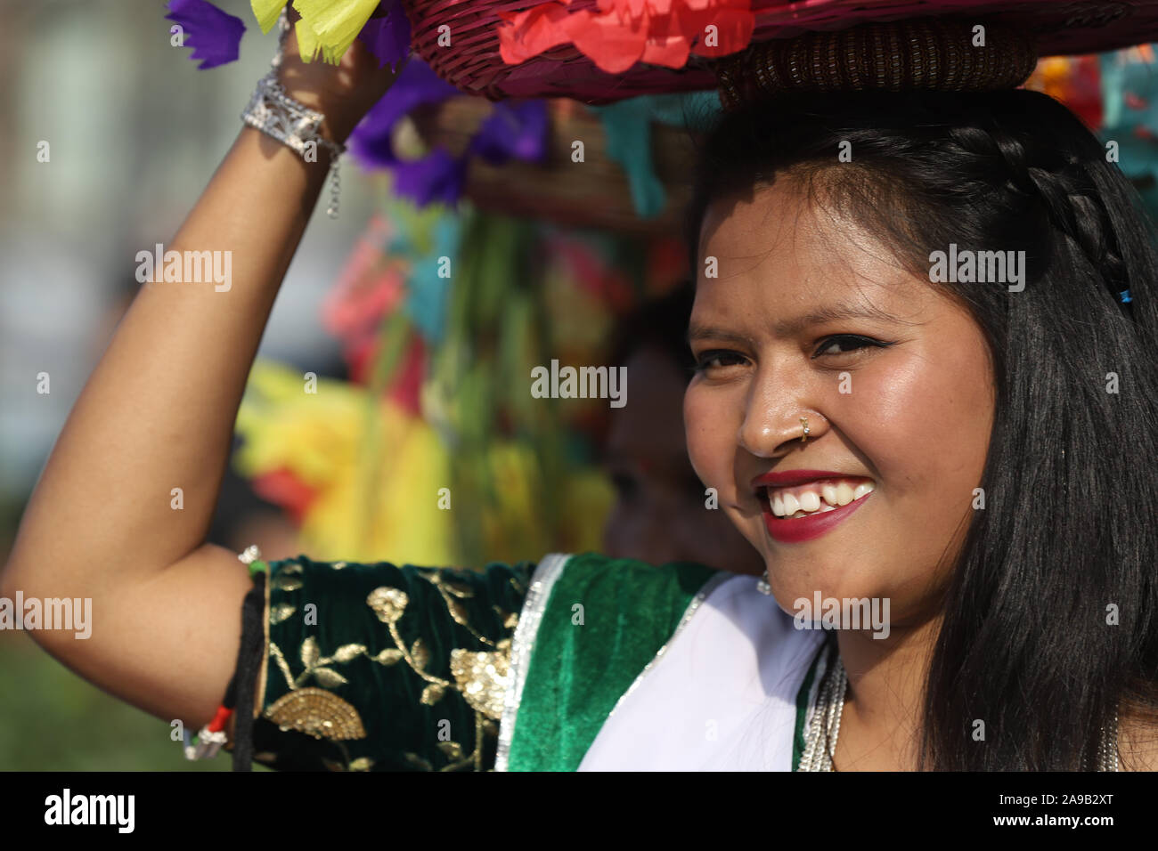 Kathmandu, Nepal. 13th Nov, 2019. Nepalese Tharu community girl in a ...