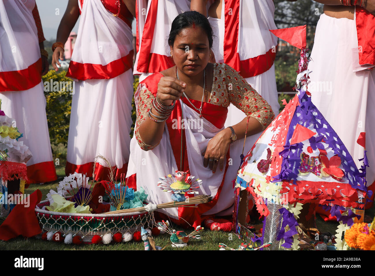 Kathmandu, Nepal. 13th Nov, 2019. Nepalese Tharu community woman in a ...
