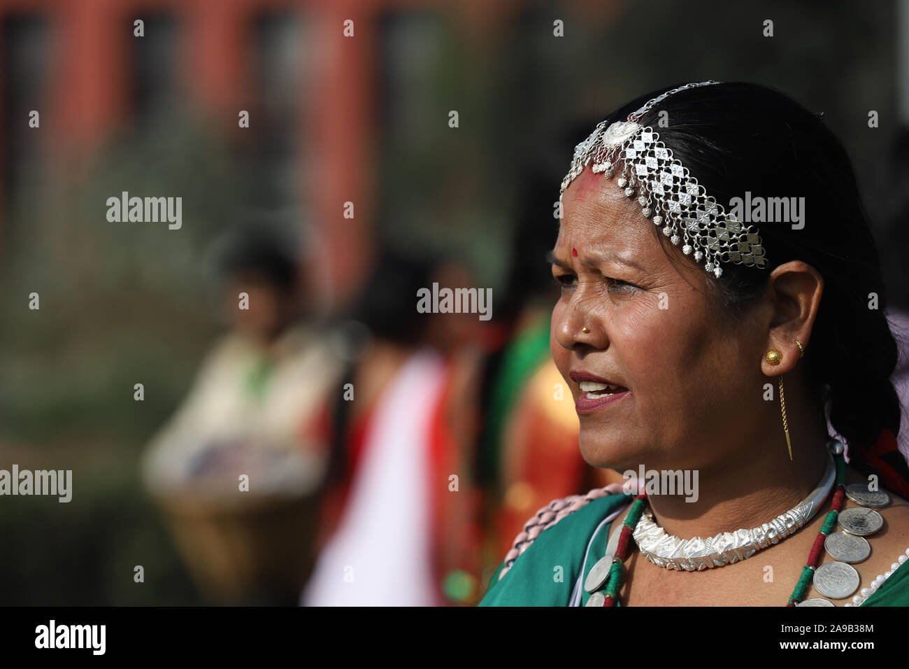 Kathmandu, Nepal. 13th Nov, 2019. Nepalese Tharu community woman in a ...