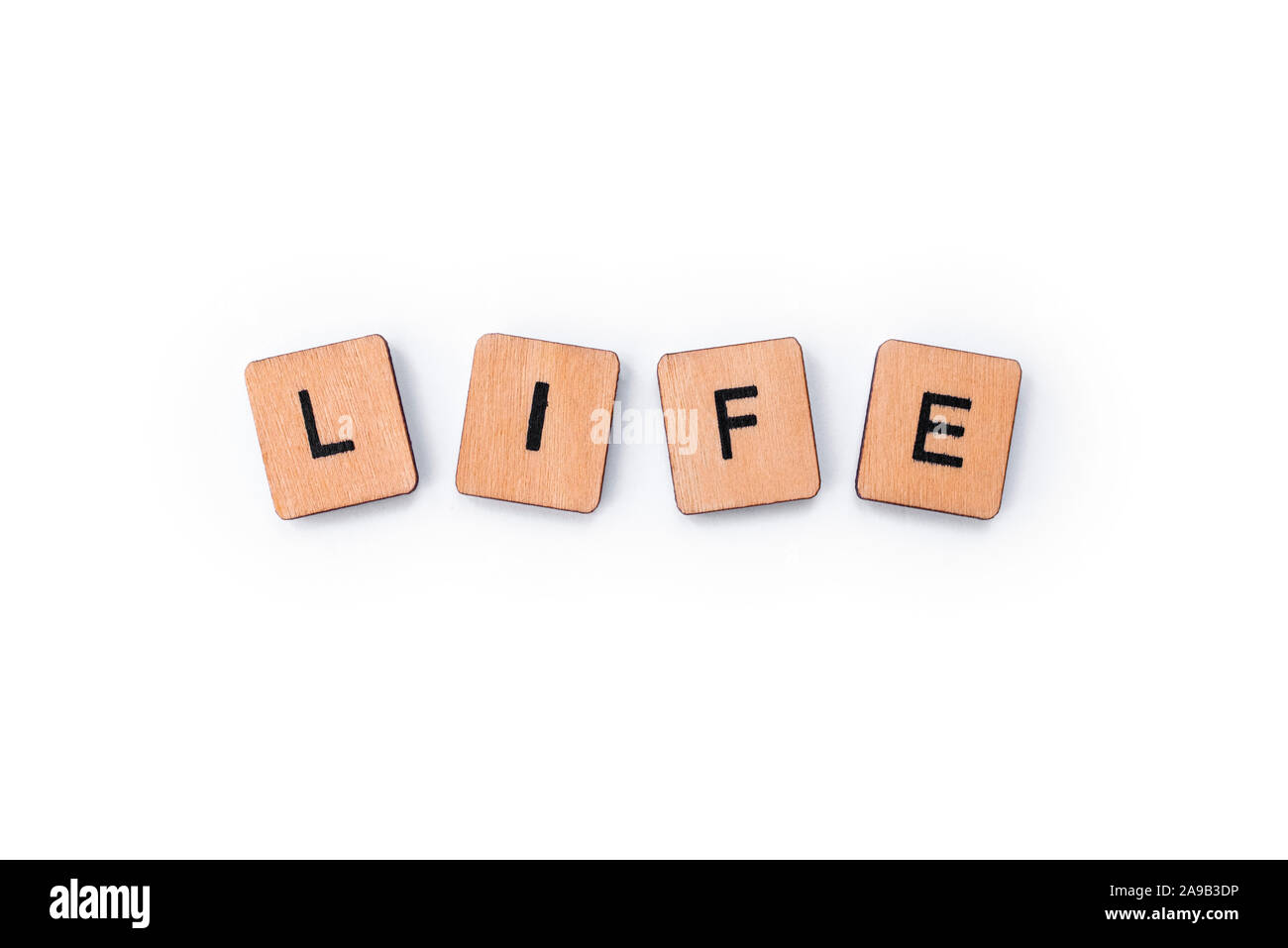 The word LIFE, spelt with wooden letter tiles Stock Photo - Alamy