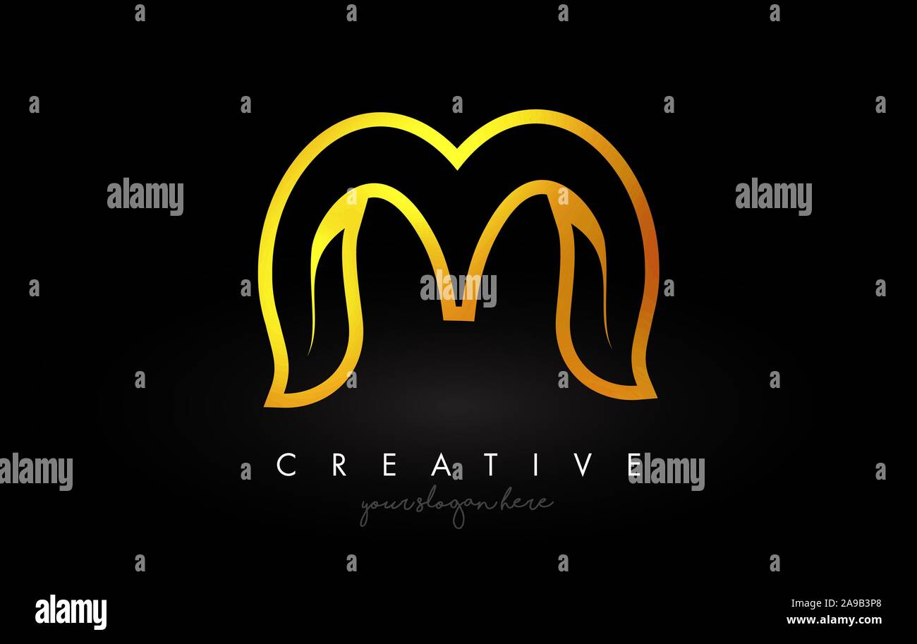 Letter M Golden Monogram Leaf Logo Icon Design with Gold Yellow Colors ...