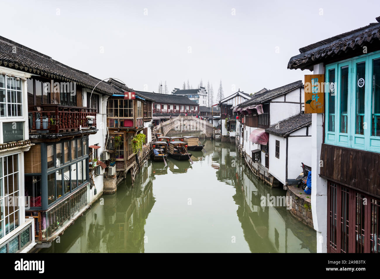 Stone bridge and old buildings in Zhujiajiao, an ancient water town in ...