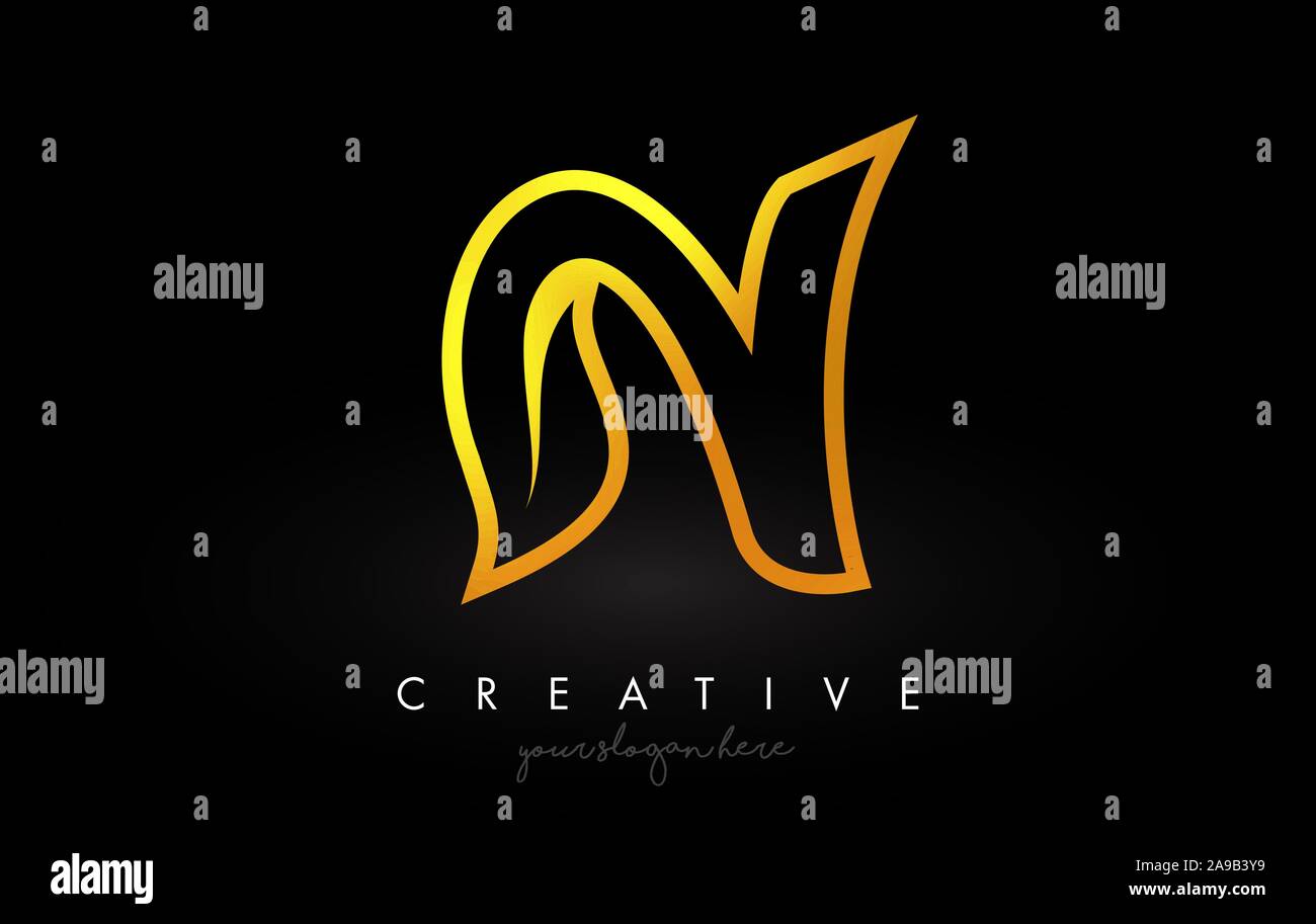 Letter N Golden Monogram Leaf Logo Icon Design with Gold Yellow Colors ...
