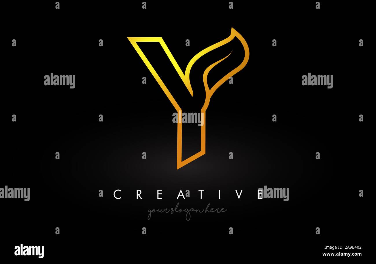 Letter Y Golden Monogram Leaf Logo Icon Design with Gold Yellow Colors ...