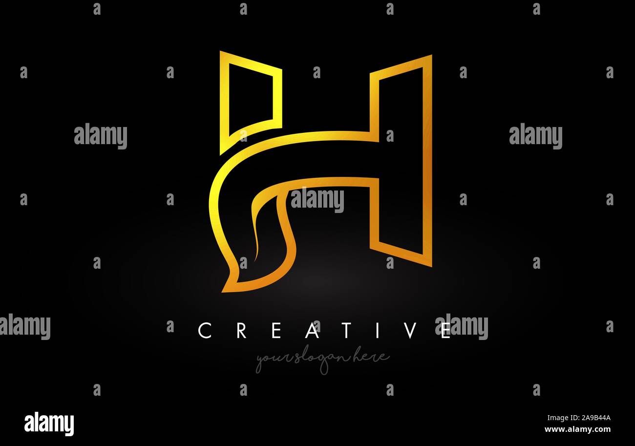 Letter H Golden Monogram Leaf Logo Icon Design with Gold Yellow Colors ...