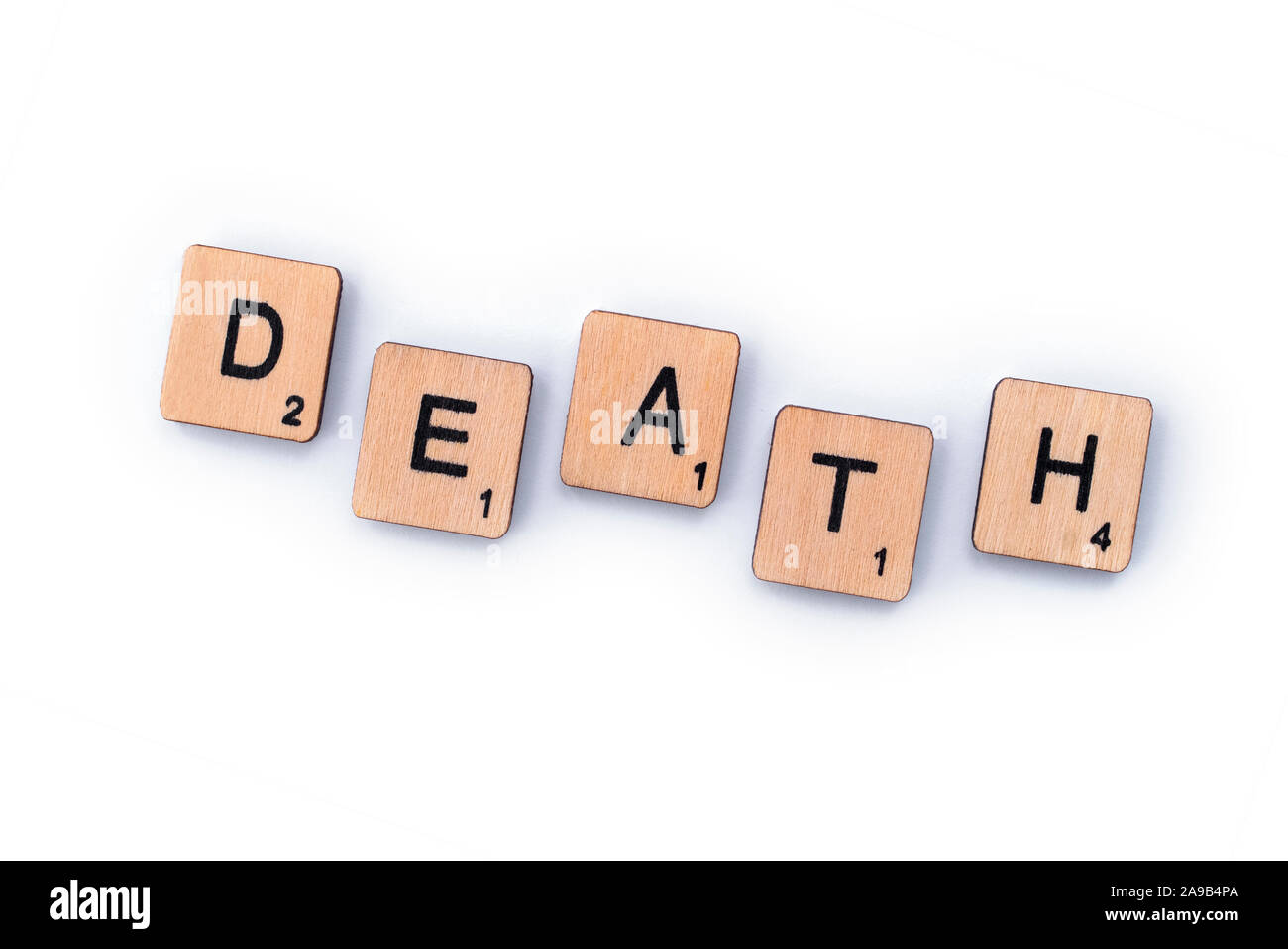 London, UK - February 6th 2019: The word DEATH, spelt out with wooden ...
