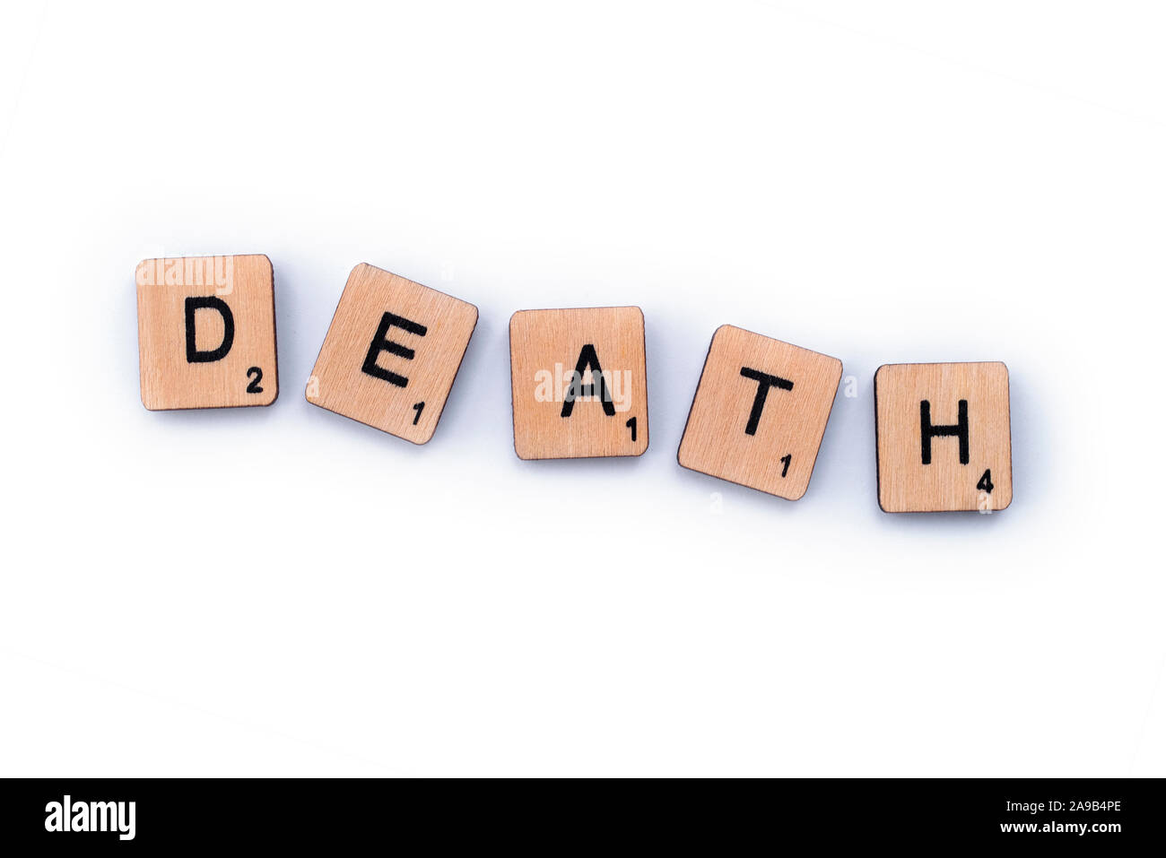 London, UK - February 6th 2019: The word DEATH, spelt out with wooden ...