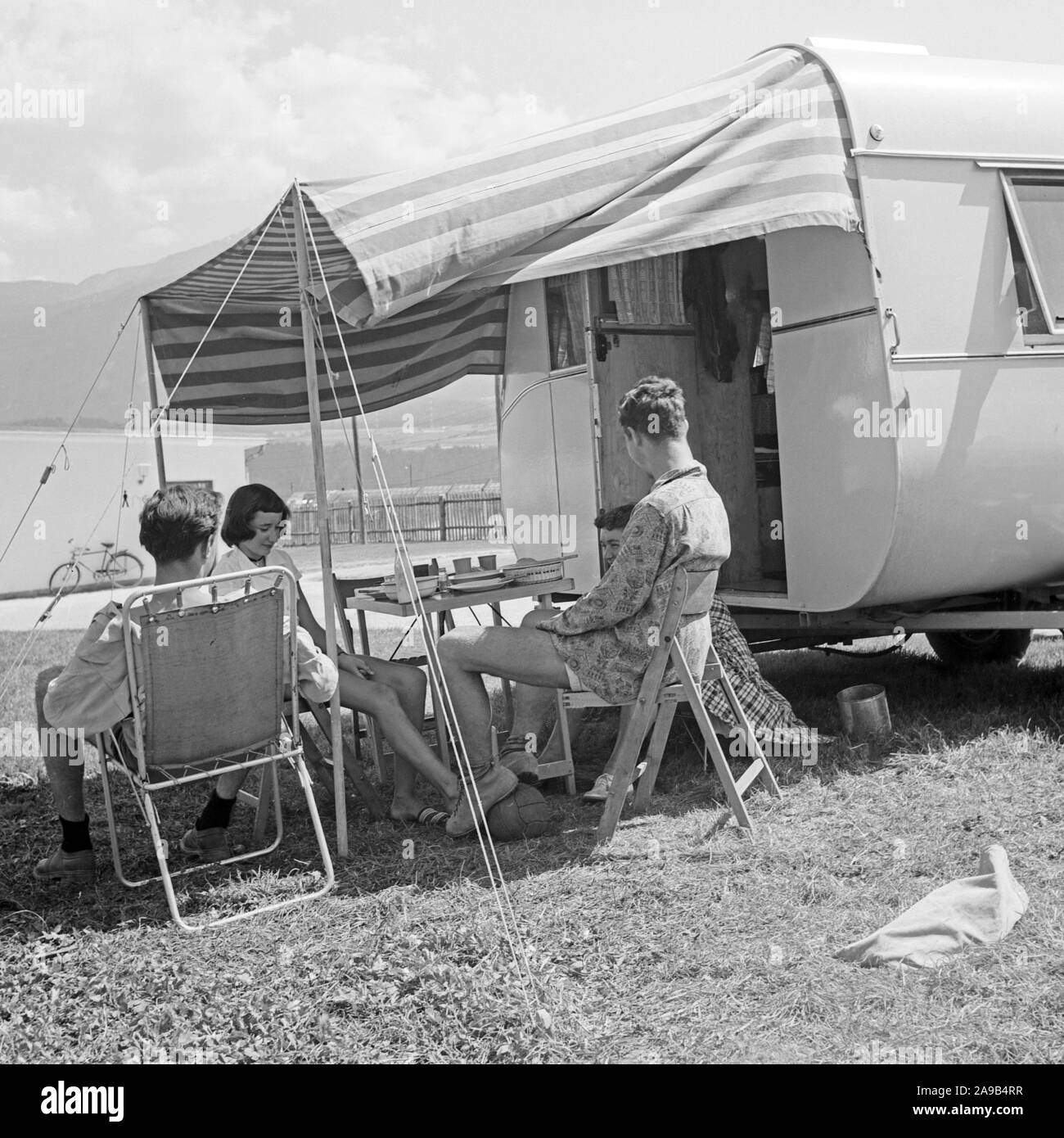 At the camping site, Germany 1958 Stock Photo - Alamy
