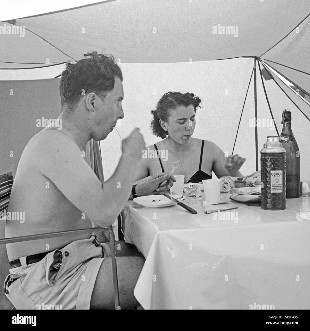 Camping holiday holidays vacation vacations Black and White Stock ...