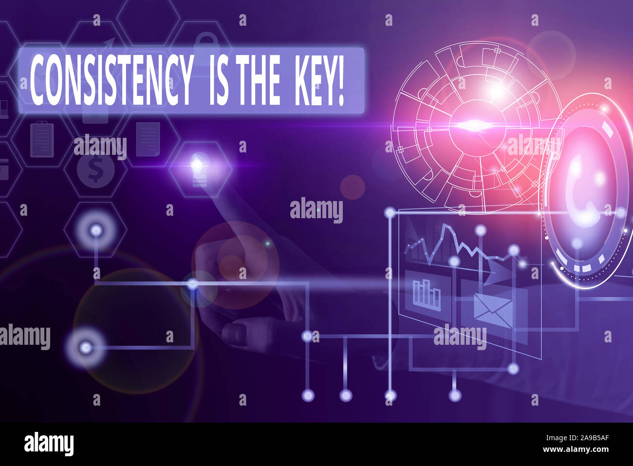 Text sign showing Consistency Is The Key. Business photo showcasing by ...