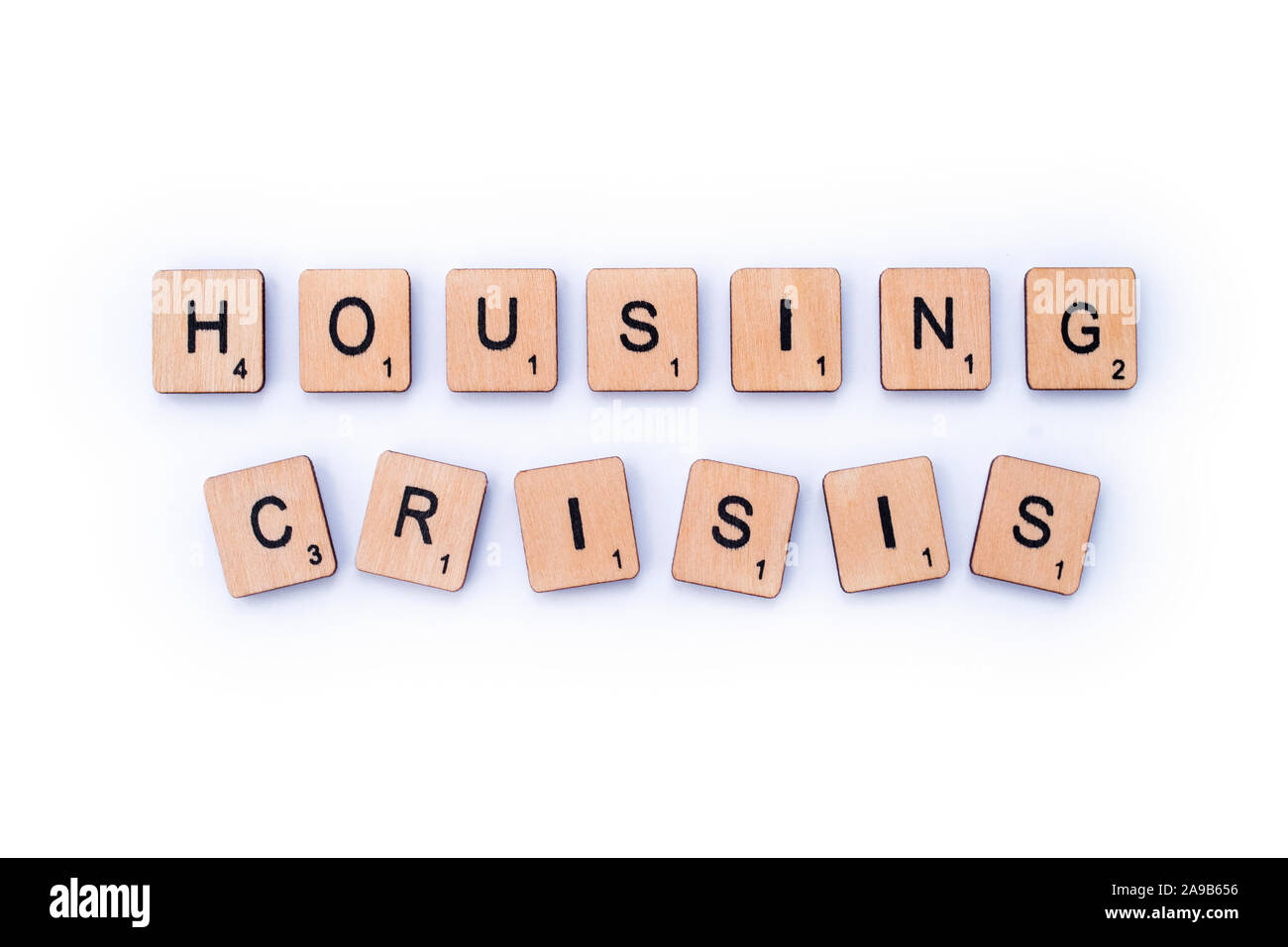 London, UK - February 6th 2019: HOUSING CRISIS, spelt with wooden ...