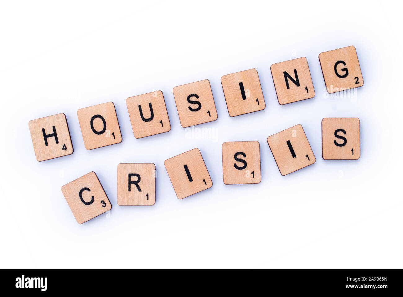 London, UK - February 6th 2019: HOUSING CRISIS, spelt with wooden ...