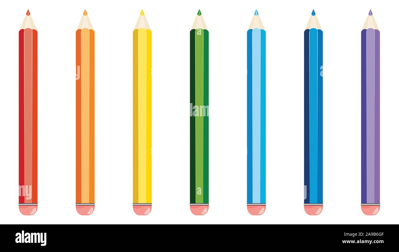 Set of school supplies, crayons, colored pencils illustration Stock ...