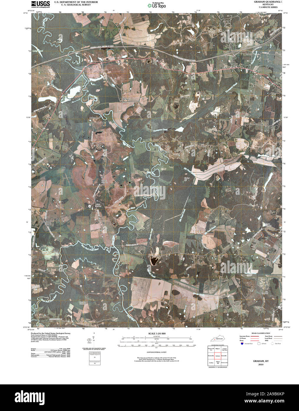USGS TOPO Map Kentucky KY Graham 20100421 TM Stock Photo - Alamy