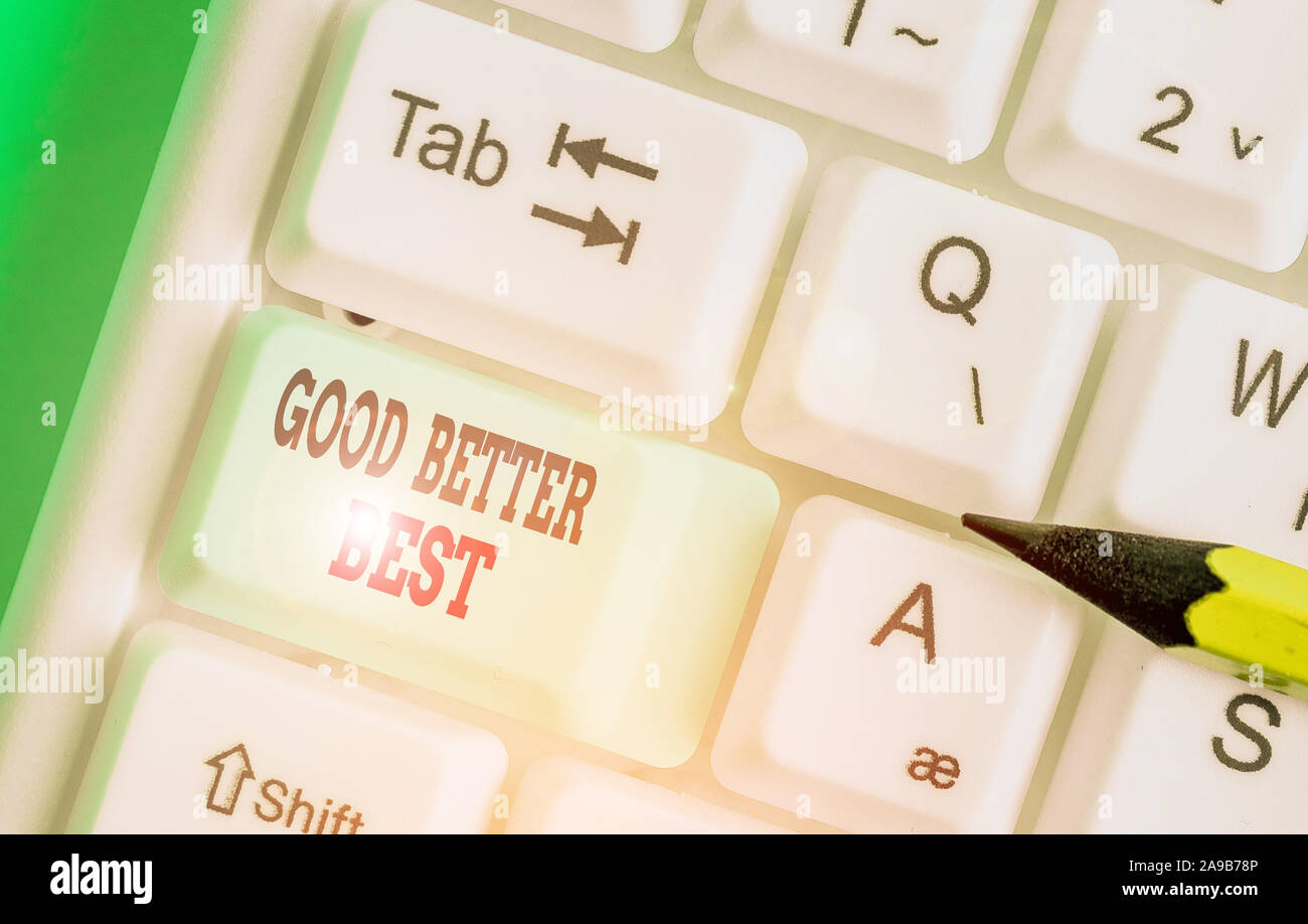 Word writing text Good Better Best. Business photo showcasing Increase ...