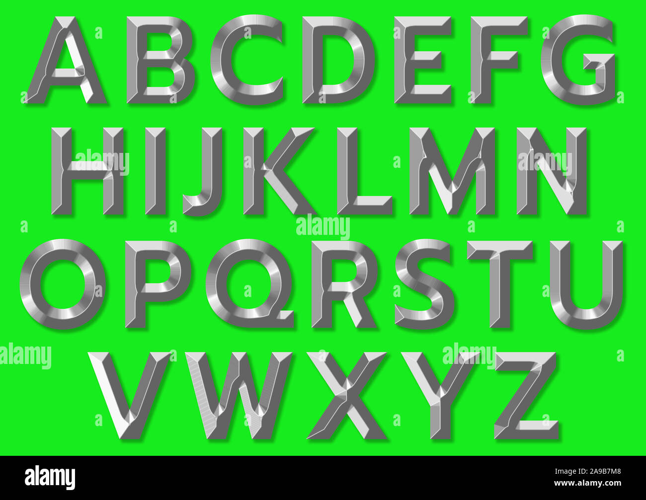 Embossed metal alphabet isoate on green backgroud with cliping path ...