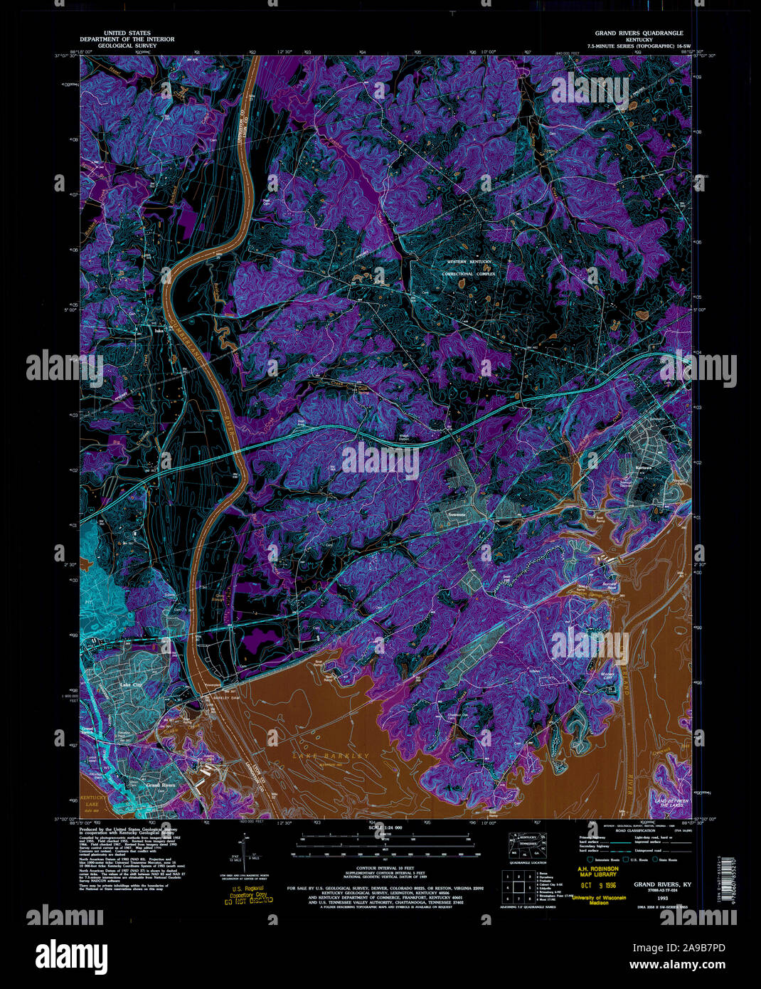 USGS TOPO Map Kentucky KY Grand Rivers 708759 1993 24000 Inverted Stock ...