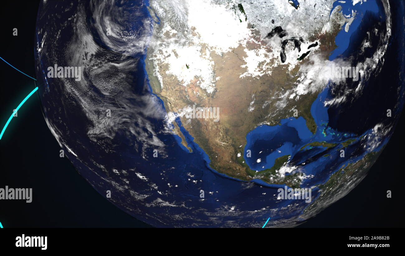 Computer generated Earth connection in outer space. Close-up of a ...