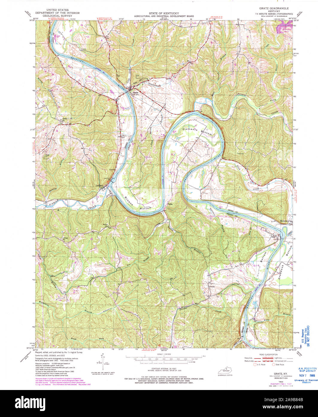USGS TOPO Map Kentucky KY Gratz 708762 1953 24000 Stock Photo - Alamy