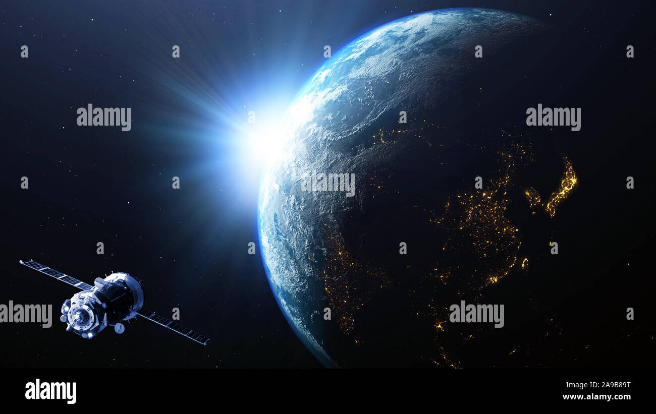 Earth planet and satellite view from space - elements of this image ...