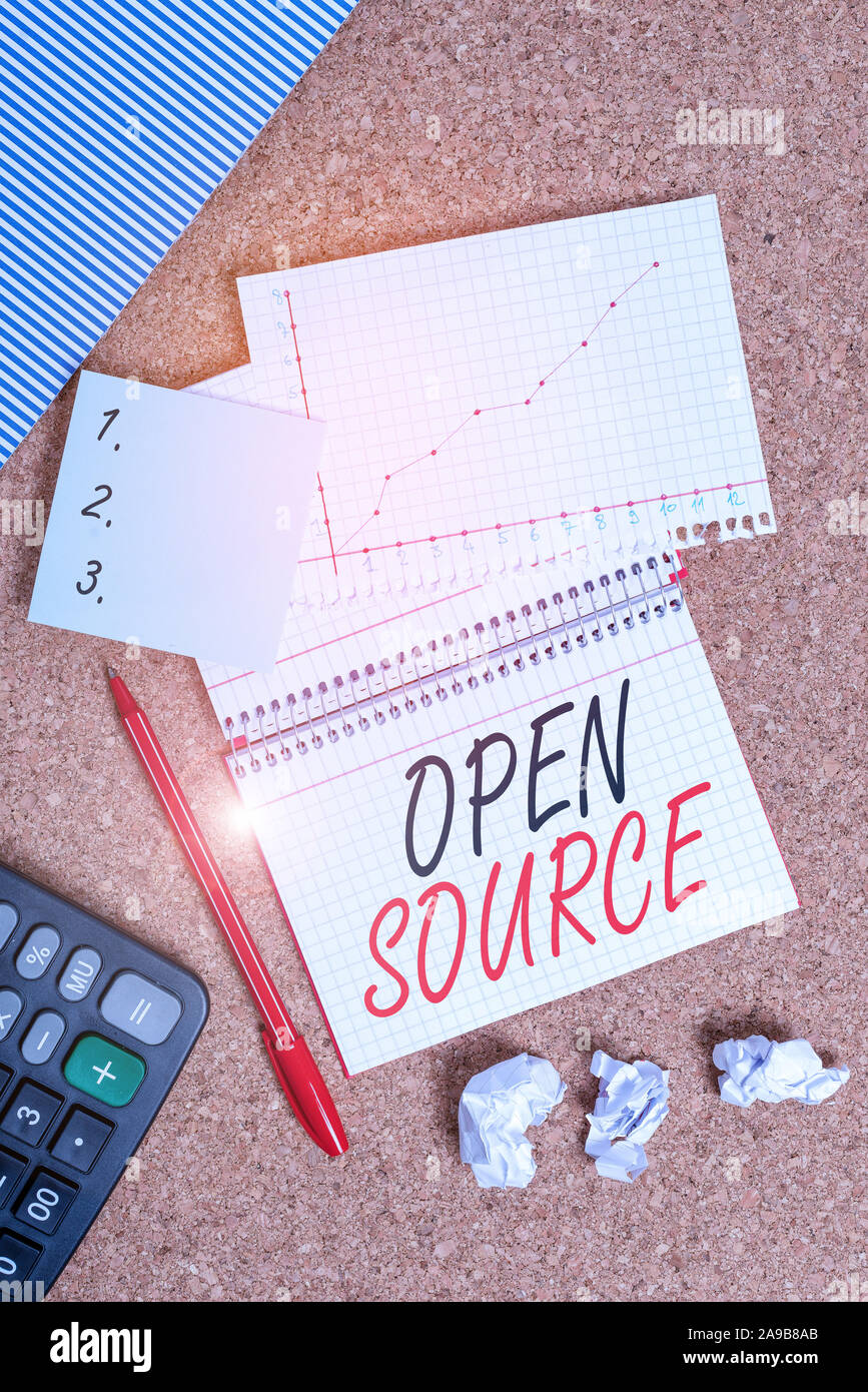 Conceptual hand writing showing Open Source. Concept meaning denoting software which original ...