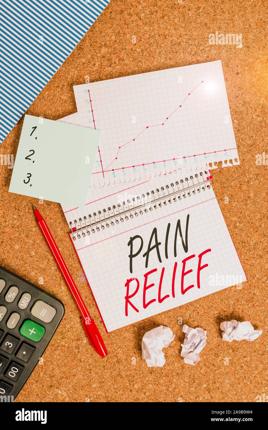 Conceptual hand writing showing Pain Relief. Concept meaning Drugs or ...
